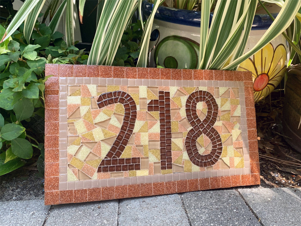 Brown and Tan Address Sign – Green Street Mosaics