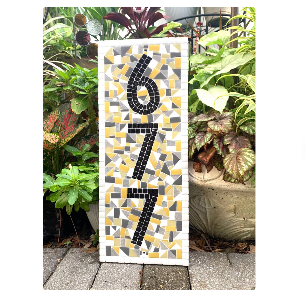 House Number Sign Yellow and Gray, Address Sign – Green Street Mosaics