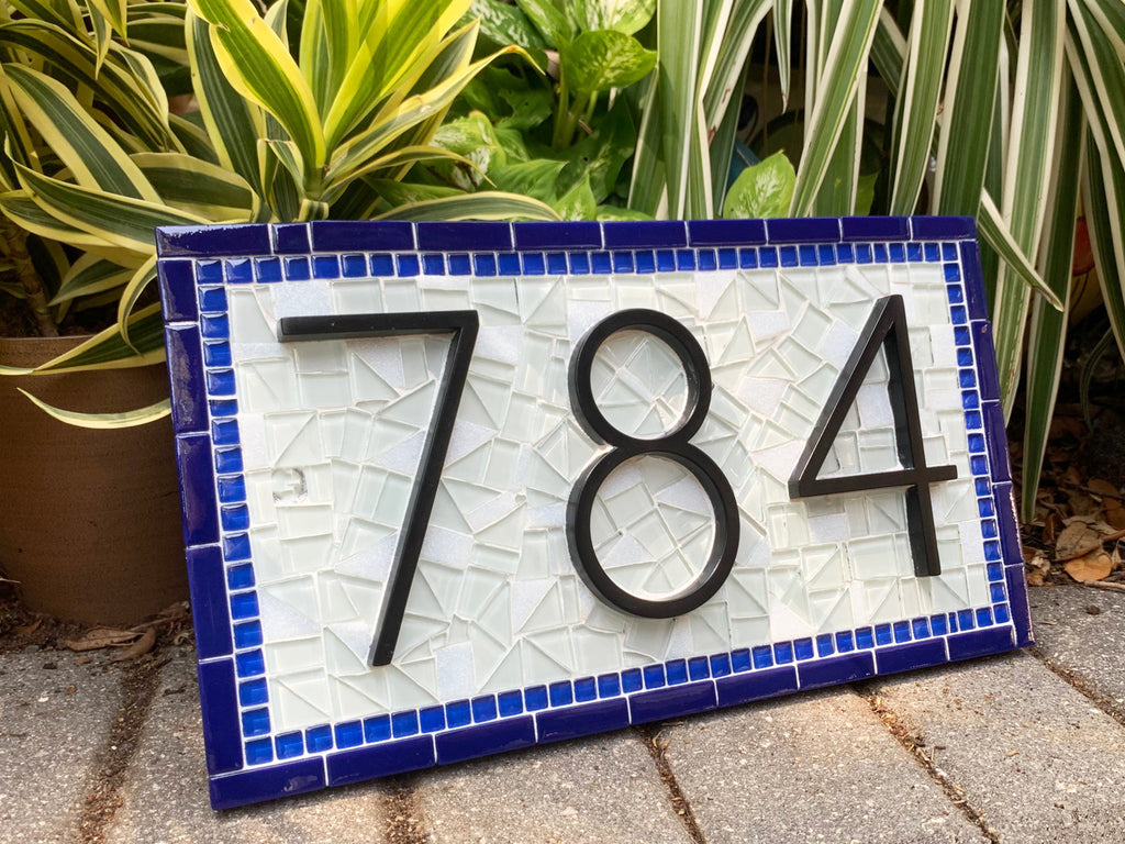 Blue Address Sign – Green Street Mosaics