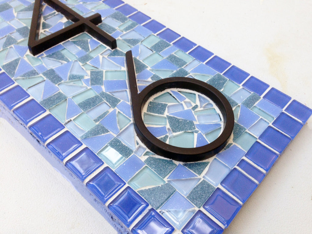 Blue Mosaic House Number Sign – Green Street Mosaics