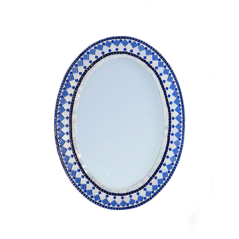 Blue and White Oval Mirror – Green Street Mosaics