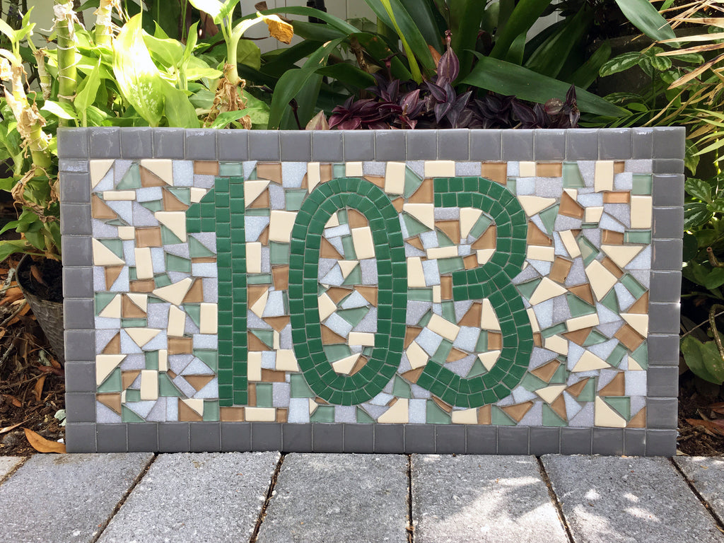 Green Gray and Beige Address Sign – Green Street Mosaics
