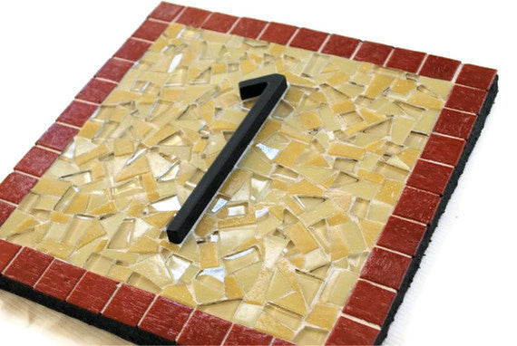Red and Yellow Address Sign – Green Street Mosaics