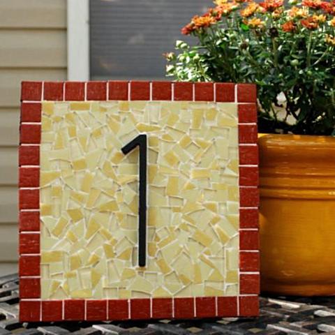 Red and Yellow Address Sign – Green Street Mosaics