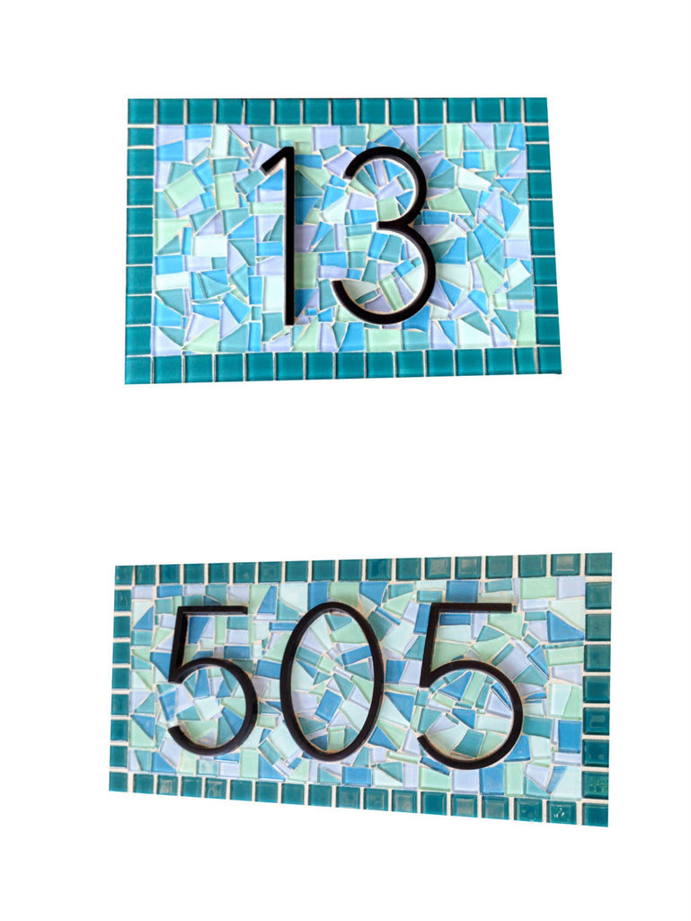 Address Sign - Teal, Aqua, Blue - Beach House – Green Street Mosaics