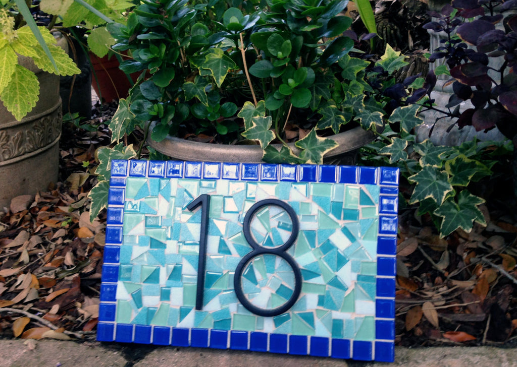 Blue and Aqua Address Plaque – Green Street Mosaics