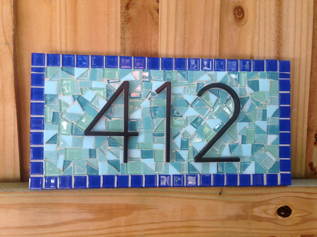 Blue and Aqua Address Plaque – Green Street Mosaics