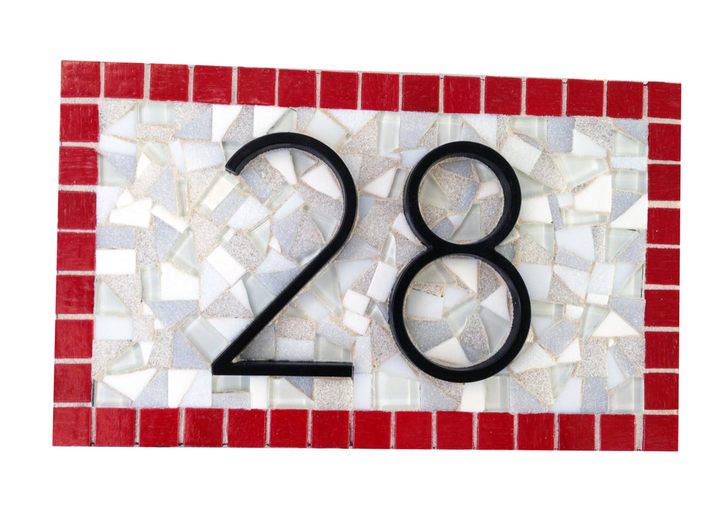 Red and White Address Sign – Green Street Mosaics